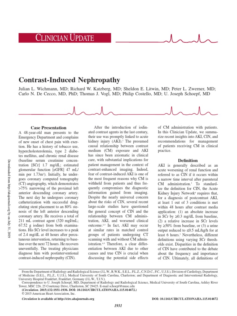 Linician Pdate: Contrast-Induced Nephropathy | PDF | Renal Function ...