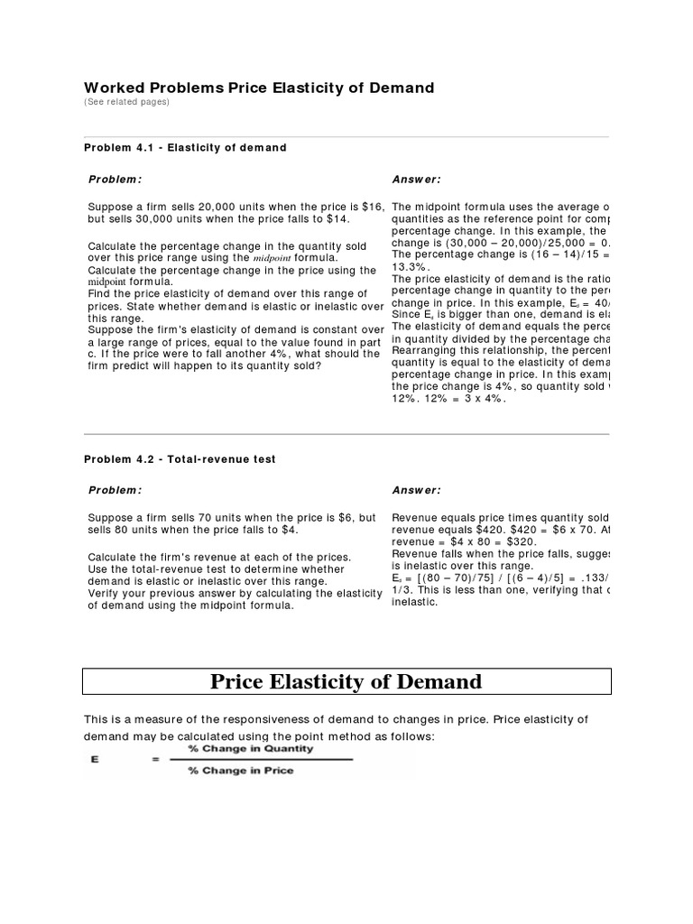Worked Problems Price Elasticity of Demand | PDF | Price Elasticity Of ...