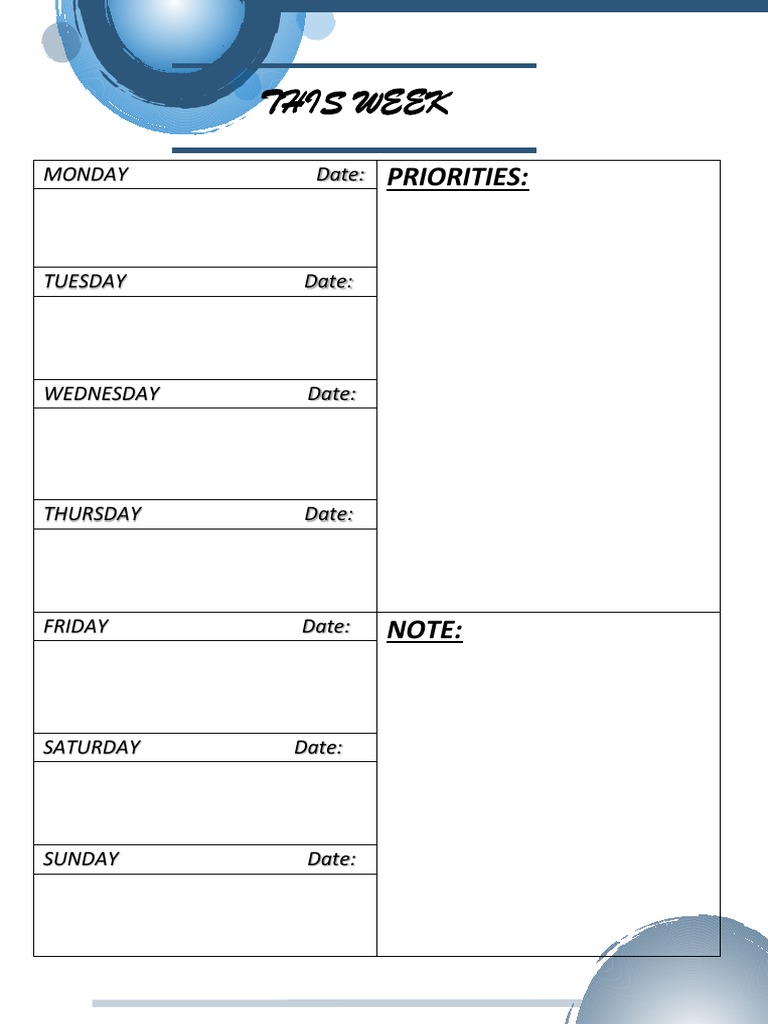 Weekly Planner | PDF | Social Science