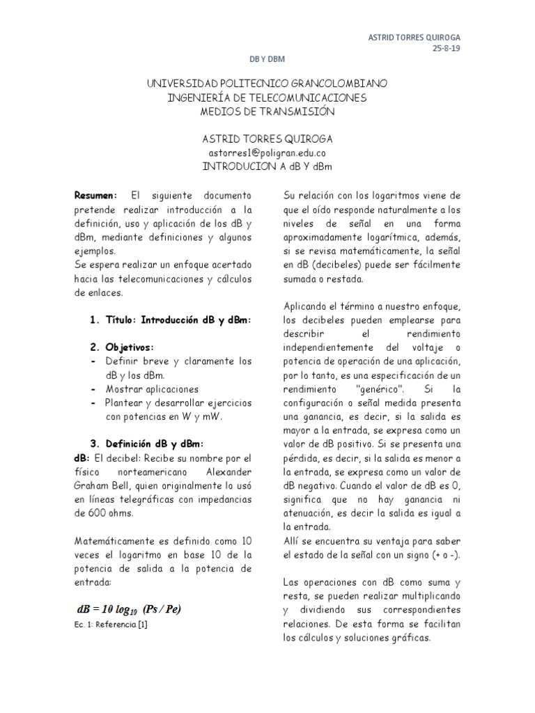 Introducción DB y DBM | PDF | Decibel | Ingenieria Eléctrica Introducción DB y DBM | PDF | Decibel | Ingenieria Eléctrica