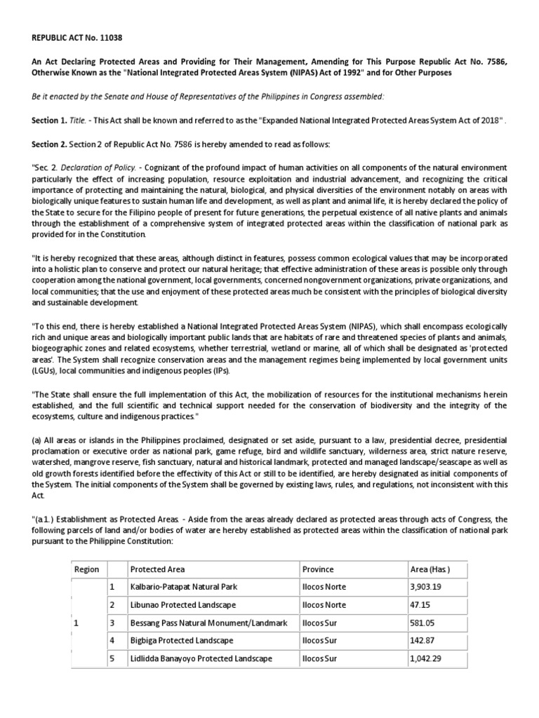 Republic Act No 11038 "National Integrated Protected Areas System ...