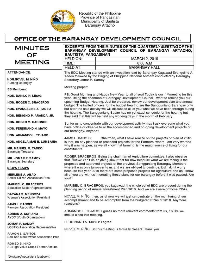 BDC Minutes of Meeting | PDF | Government