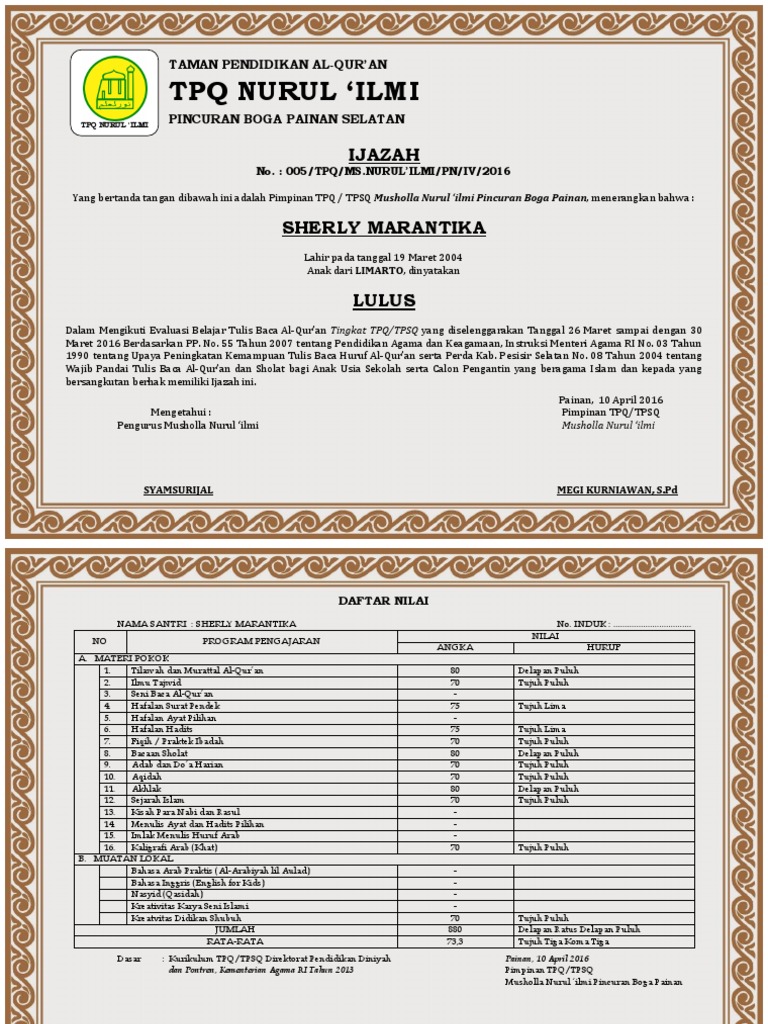 Sertifikat TPQ | PDF