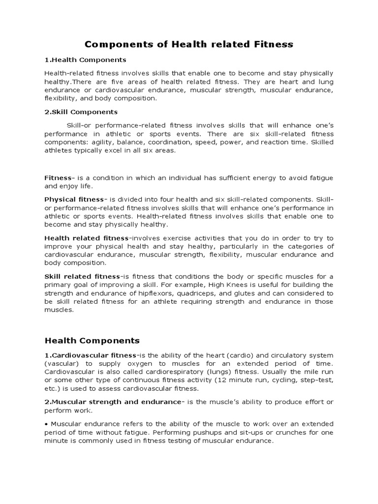 Components of Health Related Fitness LONG | PDF | Physical Fitness ...