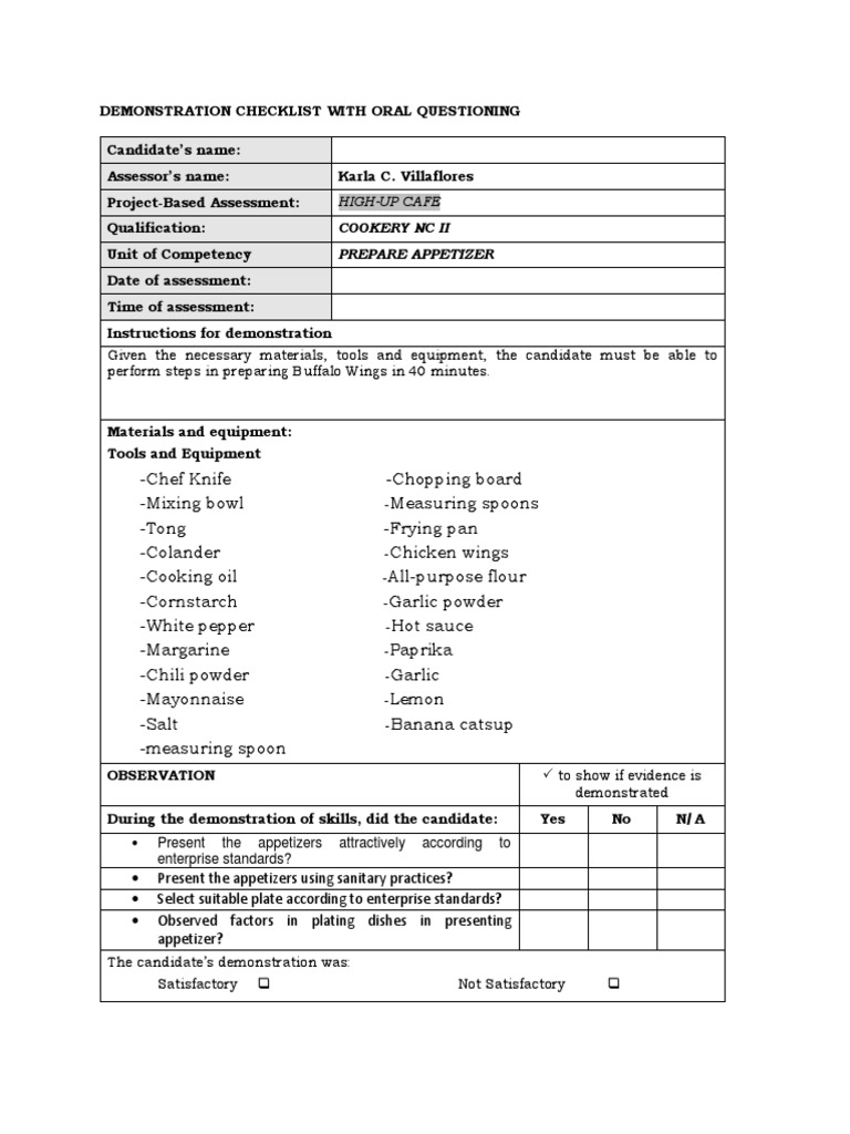 COC 2demonstration Oral Questioning Checklist | PDF | Business