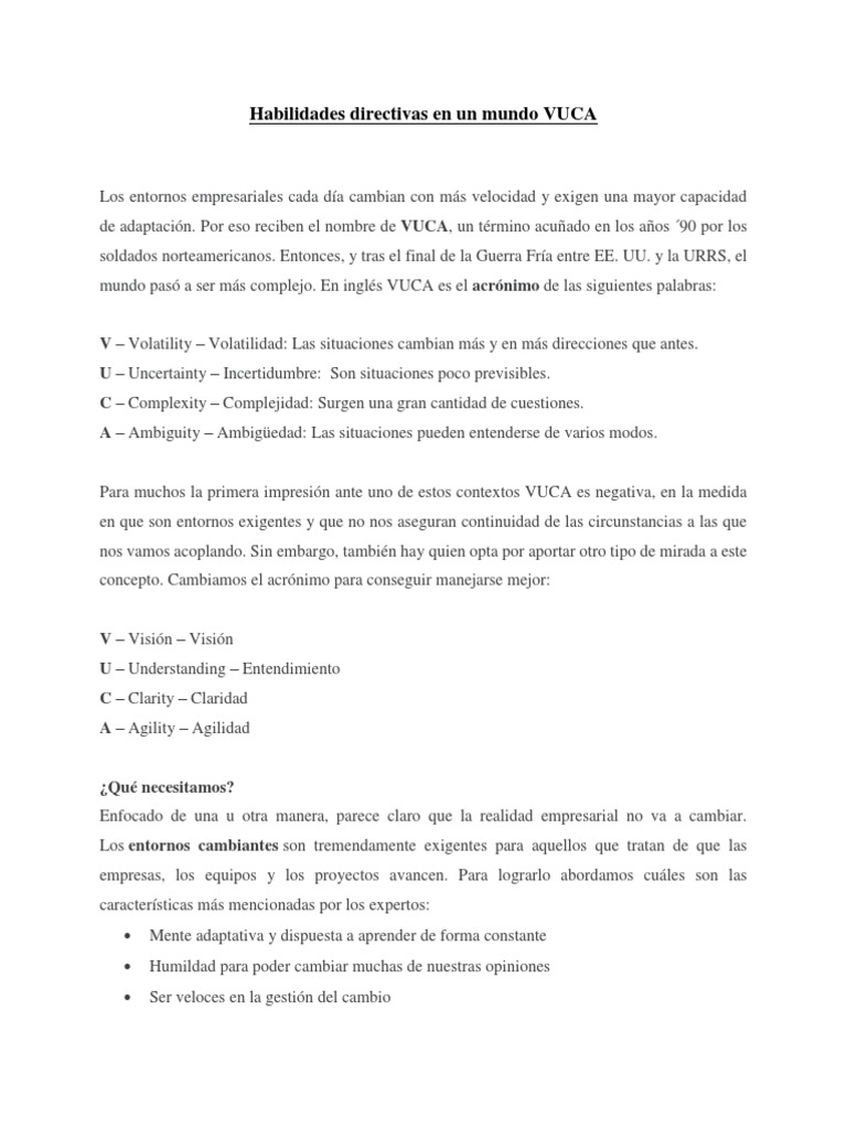 Habilidades Directivas en Entornos VUCA | PDF | Toma de decisiones | Sicología