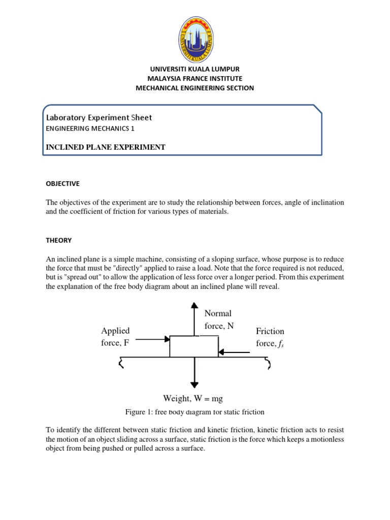 Inclined Plane Experiment | PDF | Friction | Force