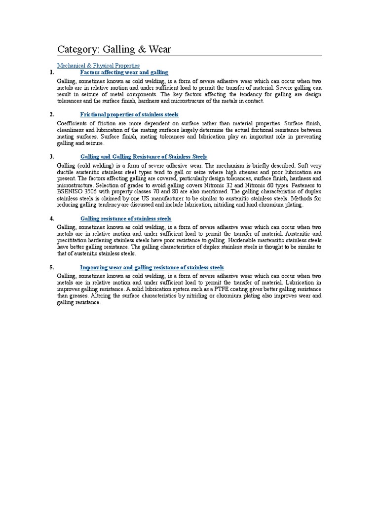 Category Galling & Wear | PDF | Stainless Steel | Heat Treating