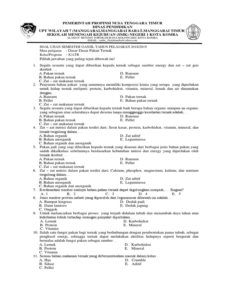 Soal Ujian Dasar - Dasar Pakan Ternak | PDF