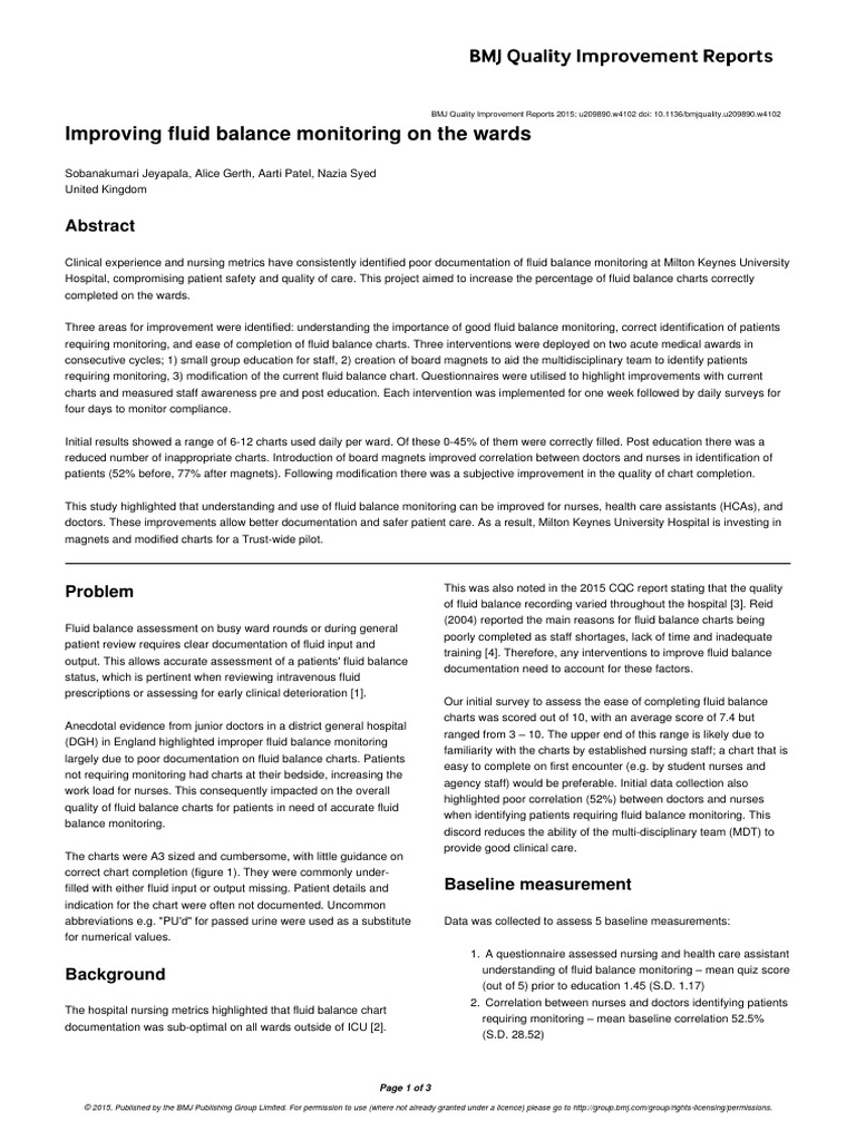Improving Fluid Balance Monitoring On The Wards | PDF | Nursing | Hospital