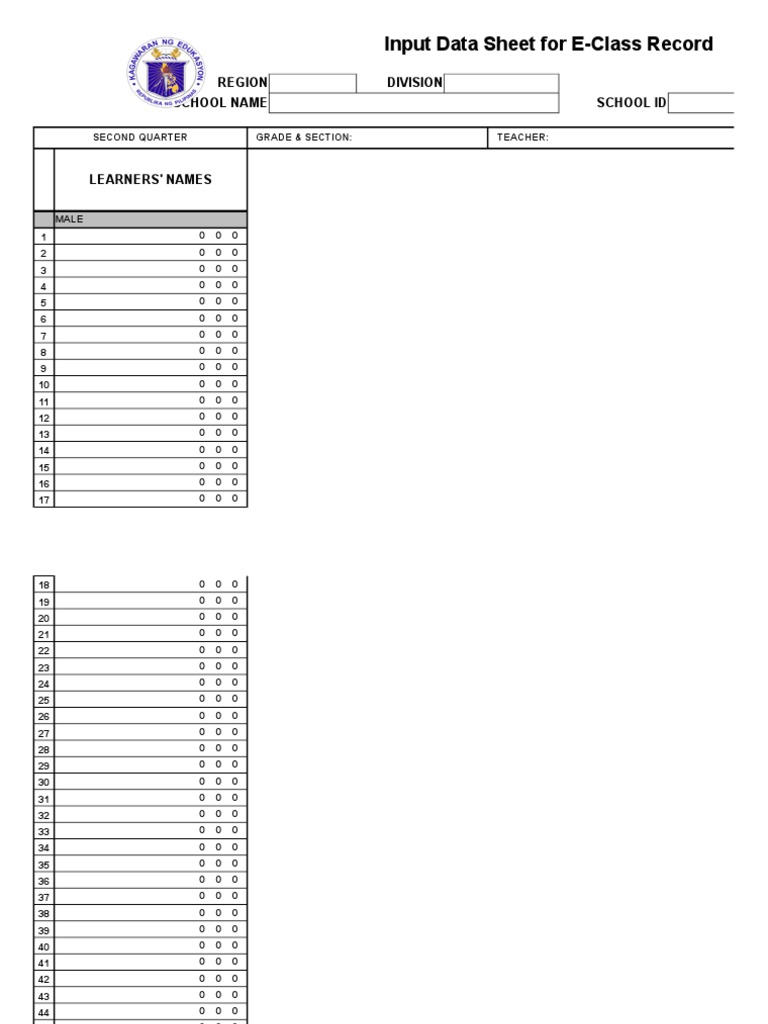 E-Class Record Input Data Sheet | PDF | Behavior Modification | Learning