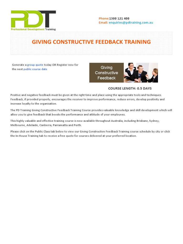 Giving Constructive Feedback Training Course Outline | PDF | Feedback ...