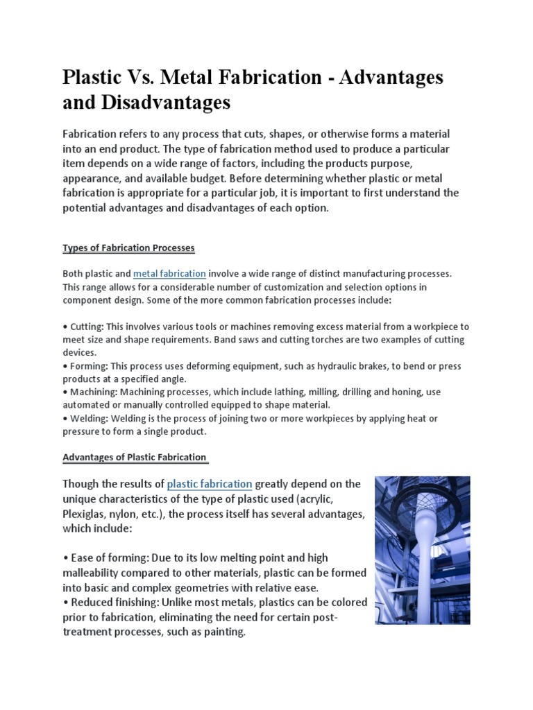 Plastic vs. Metal Fabrication - Advantages and Disadvantages | Download ...