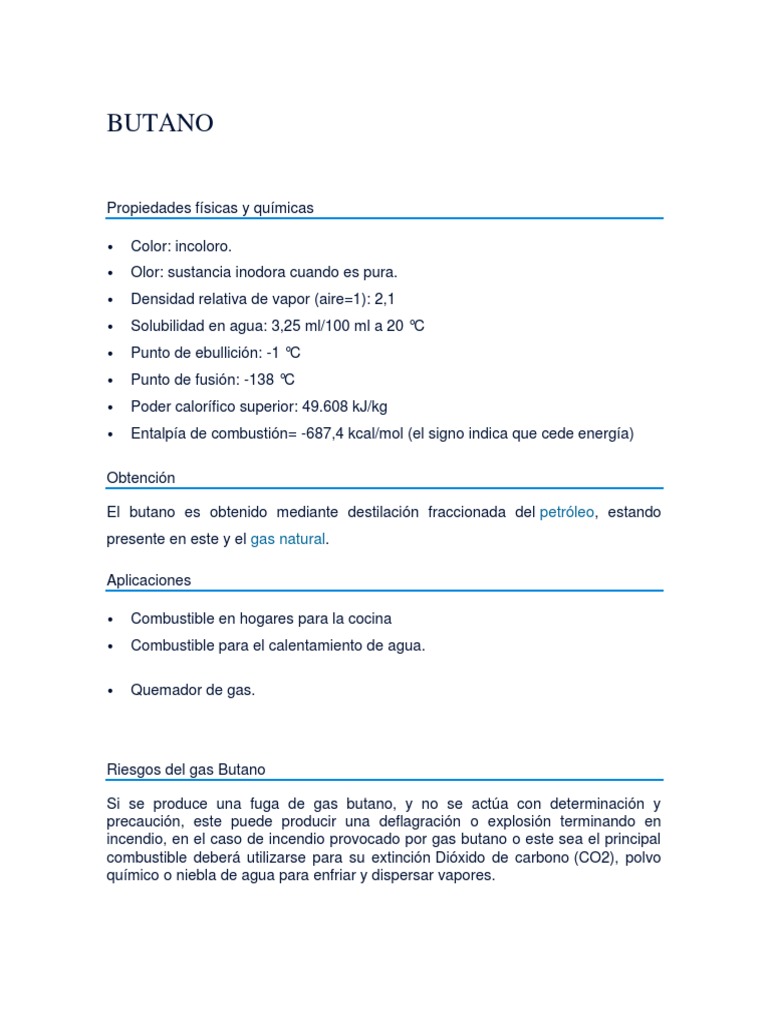 Propiedades y riesgos del butano | PDF