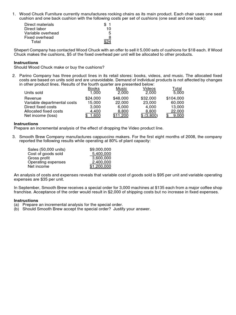 Relevant Costing Exercises Cost 2 Assign | PDF | Cost Of Goods Sold ...