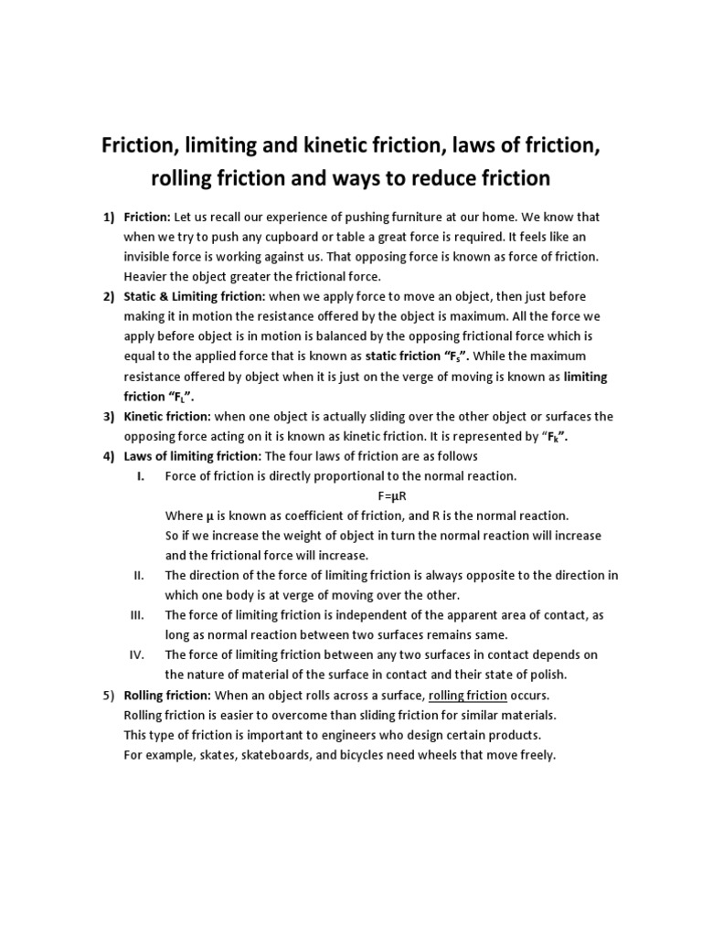 Friction Notes | Download Free PDF | Friction | Force