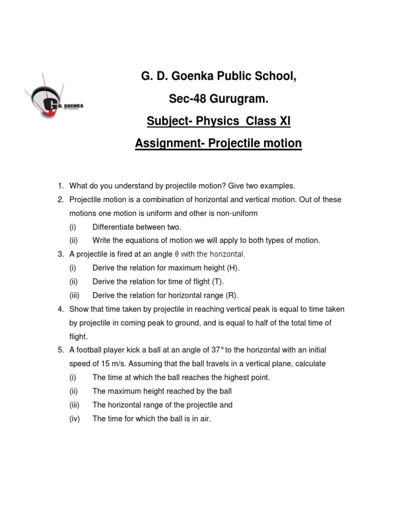 G. D. Goenka Public School, Sec-48 Gurugram. Subject-Physics Class XI ...