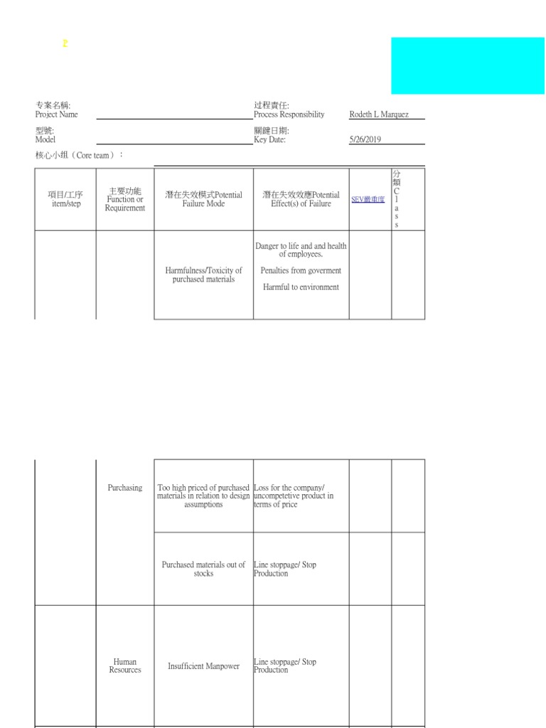 Potential Failure Mode and Effects Analysis Process Fmea | PDF ...