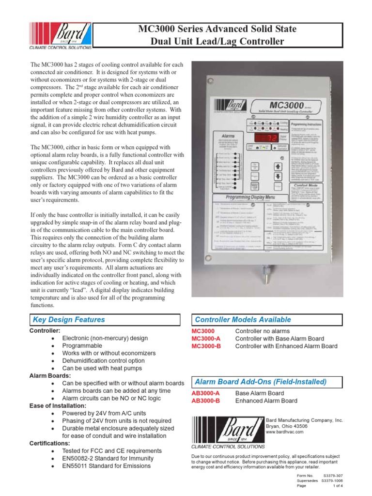BARD Control Panel AB3000-B-sp | PDF | Air Conditioning | Relay
