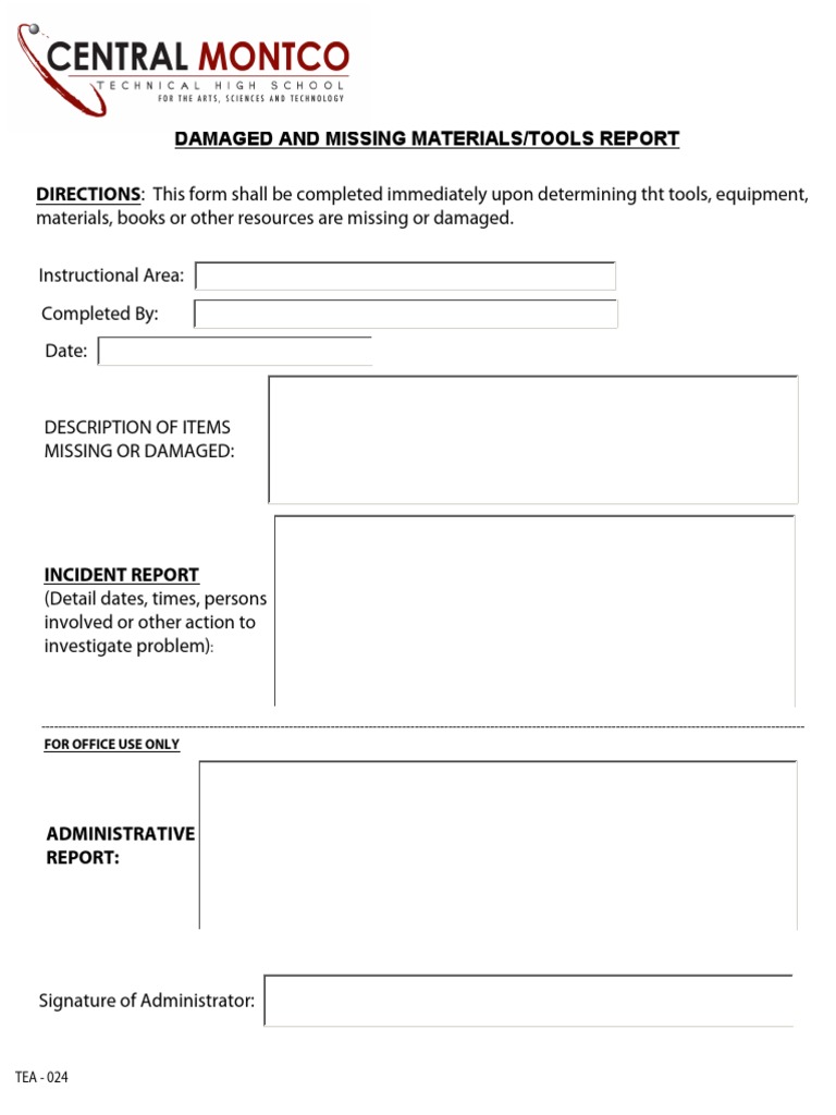 Damaged Missing Tool Report | PDF