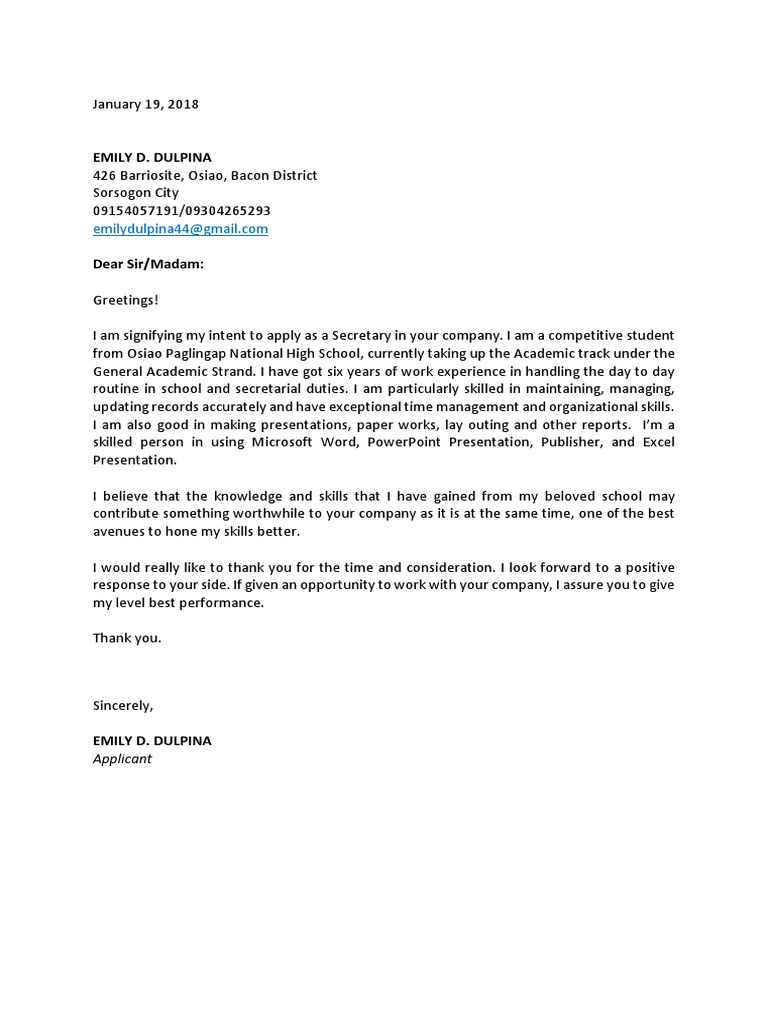 Application Letter EMZ | PDF