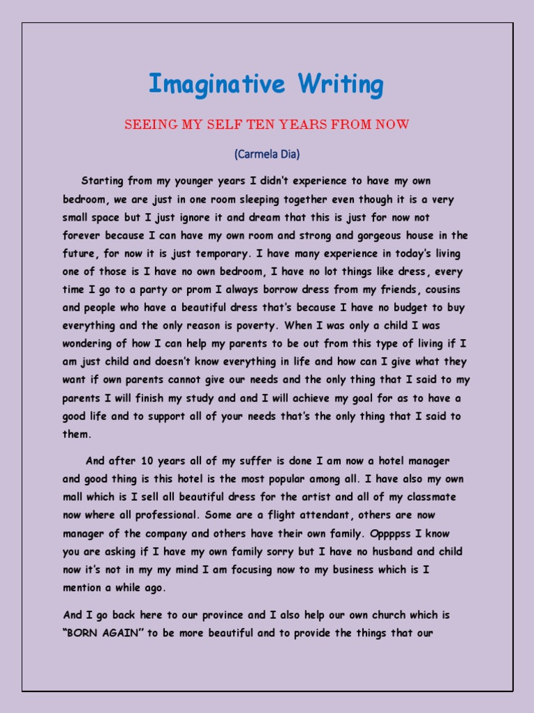 Imaginative Writing: Seeing My Self Ten Years From Now | PDF