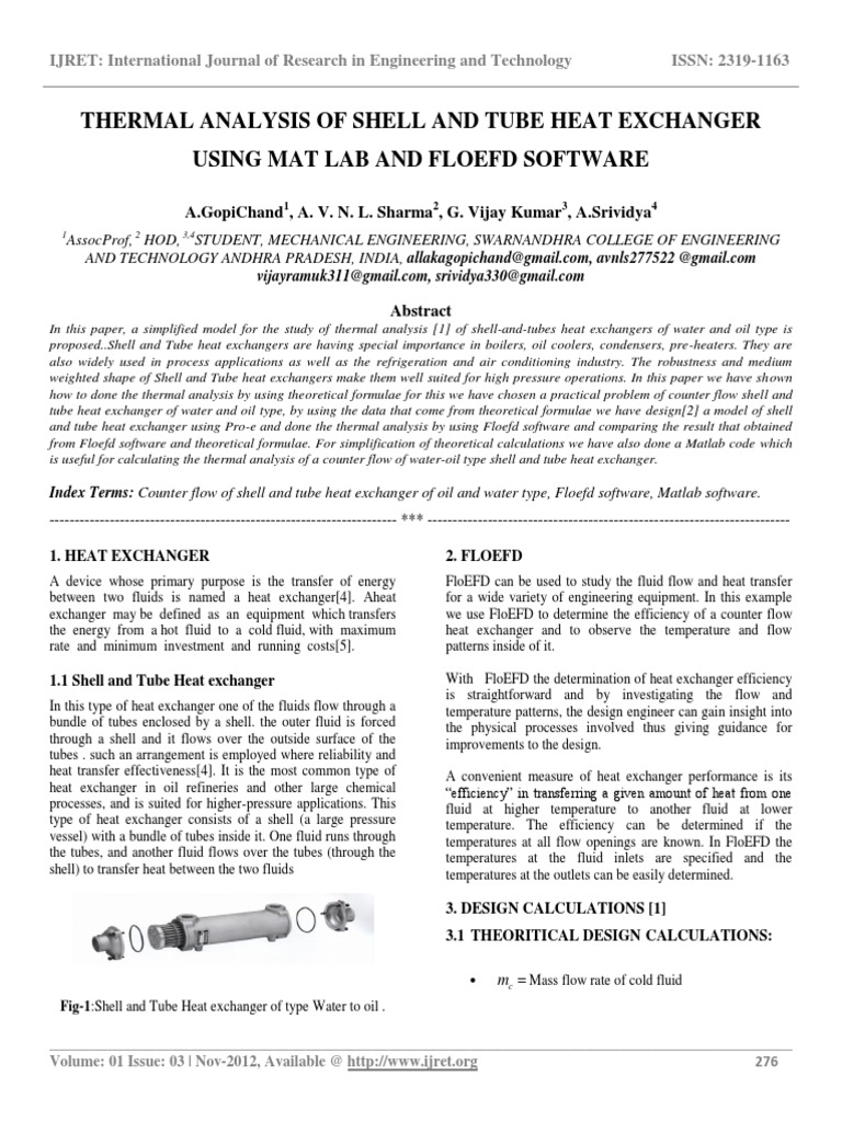 Thermal Analysis of Shell and Tube Heat Exchanger Using Mat Lab and Floefd Software | PDF | Heat ...