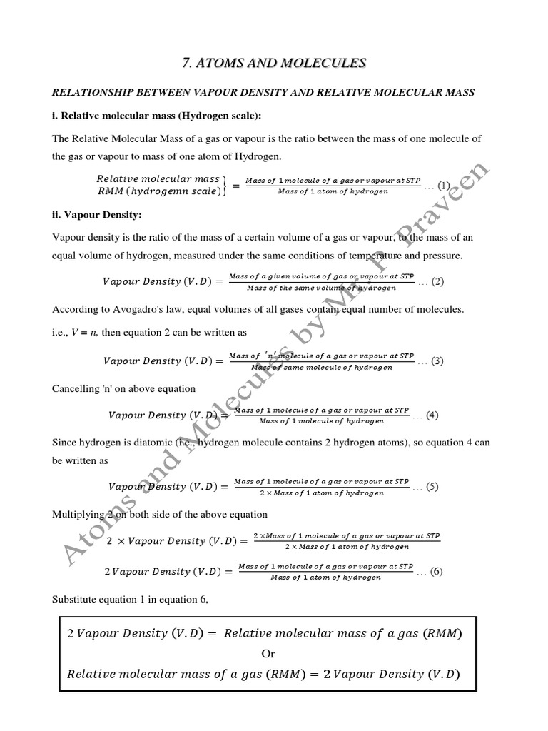 10th Atom and Molecules | PDF | Gases | Molecules