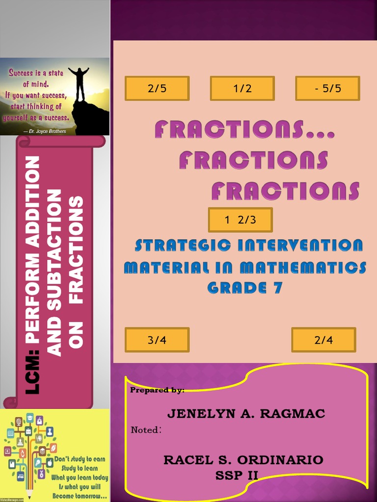 Subtracting Dissimilar Fractions: A Strategic Intervention Material on ...