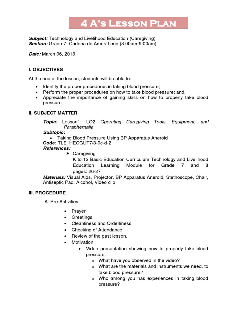 Blood Pressure Measurement Lesson Plan | PDF | Pulse | Blood Pressure