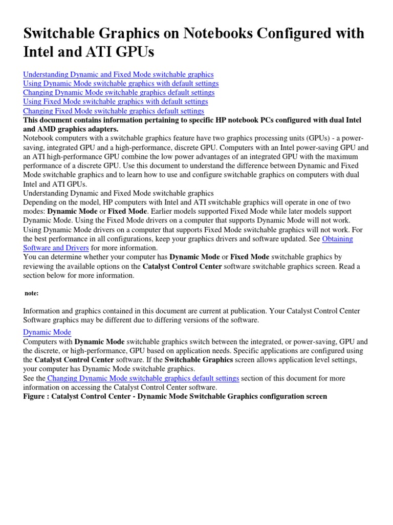 Switchable Graphics On Notebooks Configured With Intel And Ati Gpus Pdf Graphics Processing