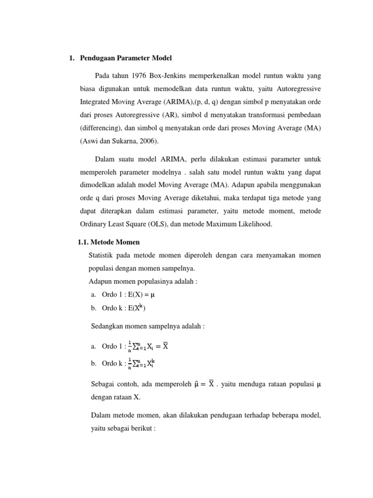Estimasi Parameter Model ARIMA Dengan Metode Momen | PDF