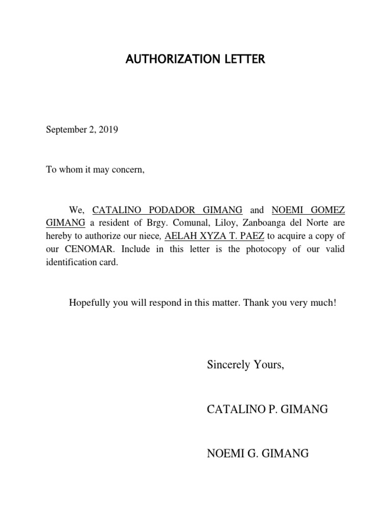 Authorization Letter | PDF | Government And Personhood | Authentication