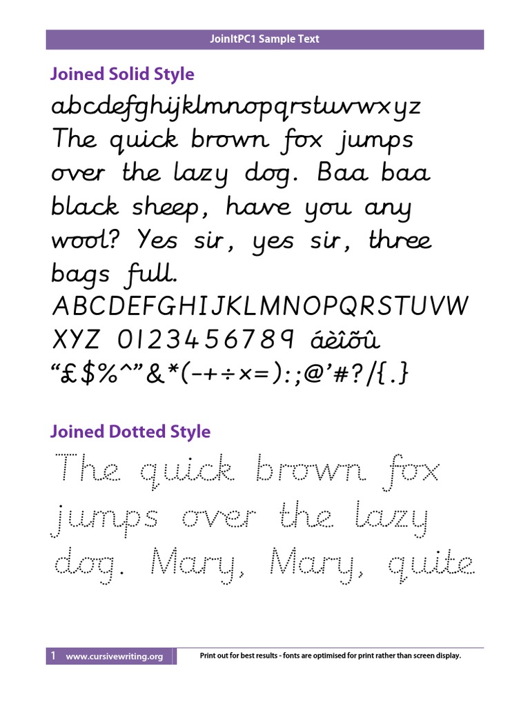 Cursive Writing Sample Text Styles | PDF