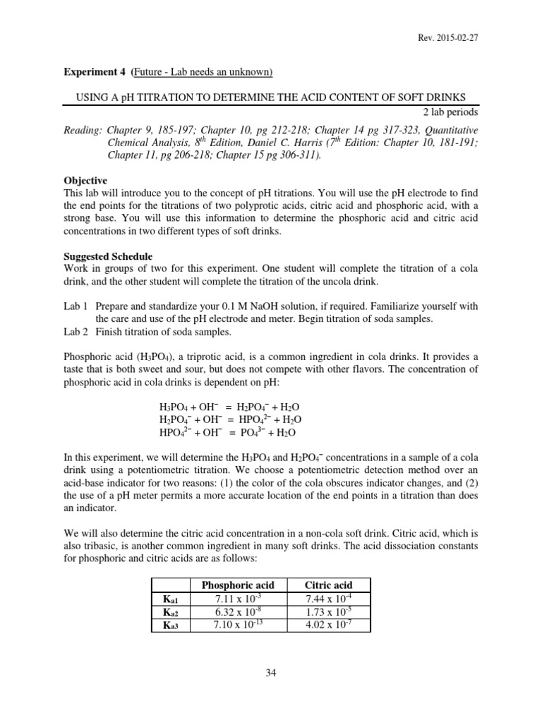 Determination of Acid Content in Soft Drinks via pH Titration: A ...