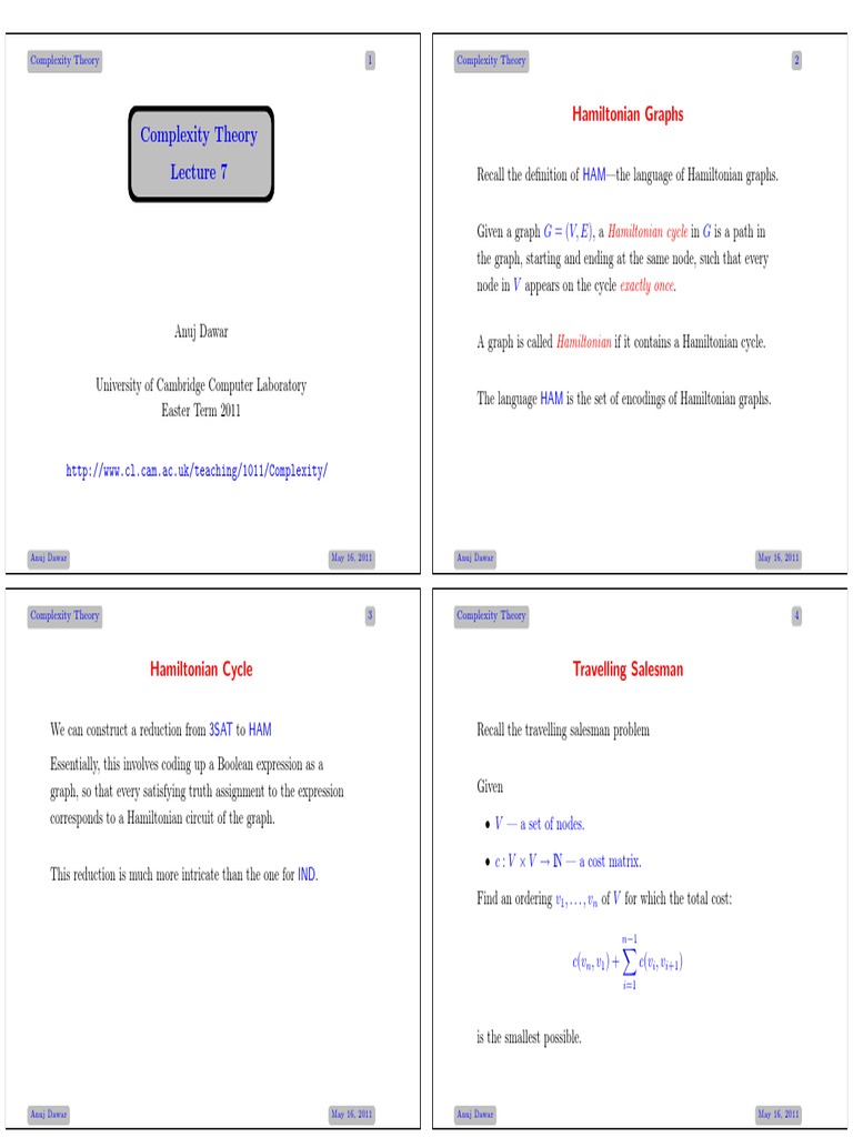 Complexity Theory: Hamiltonian Graphs | PDF | Computational Complexity Theory | Mathematical ...
