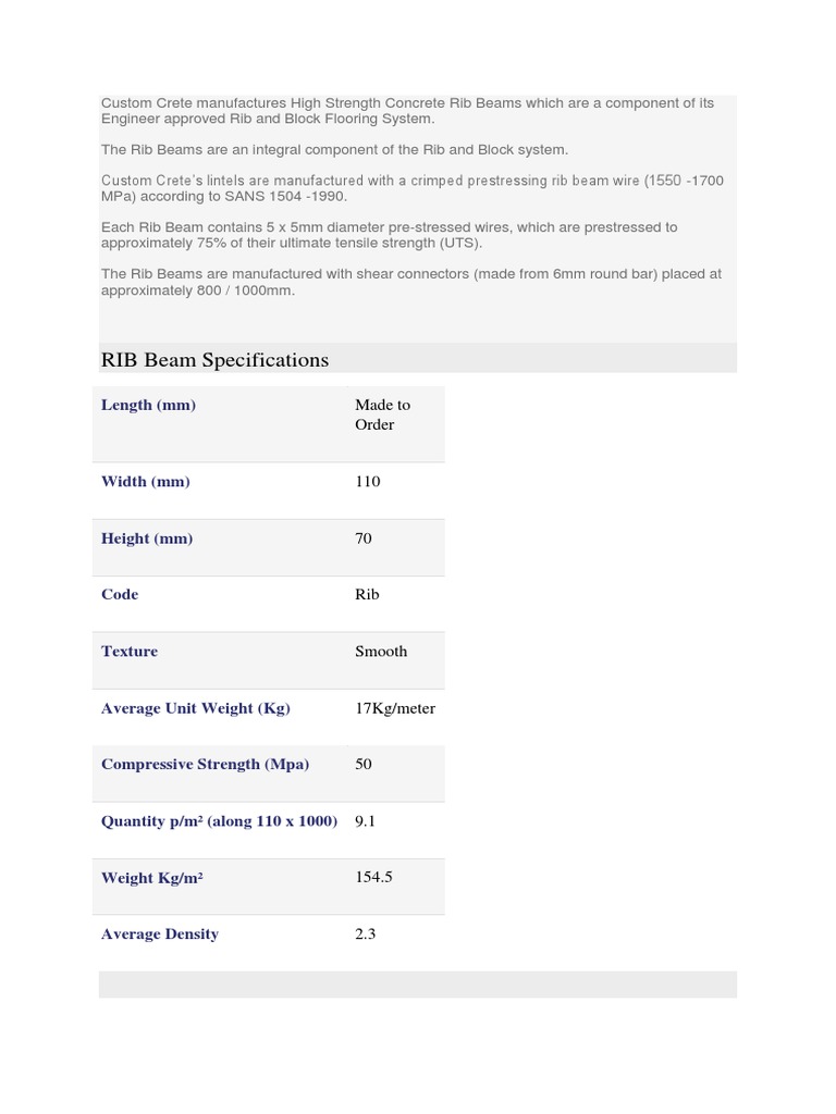 RIB Beam Specifications: Length (MM) | PDF