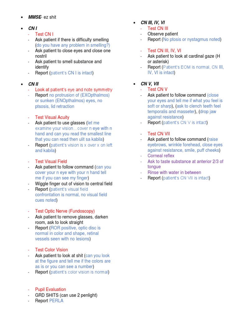 Neuro Osce Cheat Sheet Lols | PDF | Visual System | Clinical Medicine
