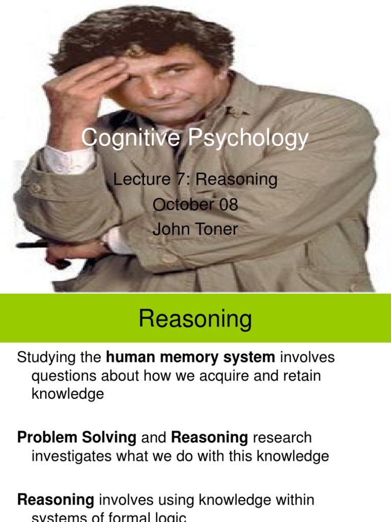 Cognitive Psychology: Lecture 7: Reasoning October 08 John Toner | PDF ...