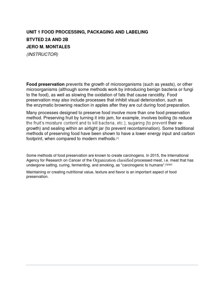 Unit 1 Food Processing | PDF | Food Preservation | Curing (Food ...