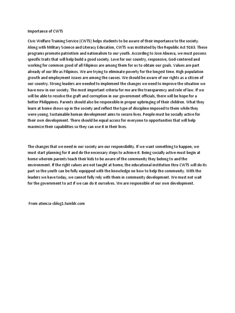 Importance of CWTS | PDF | Wellness | Social Science