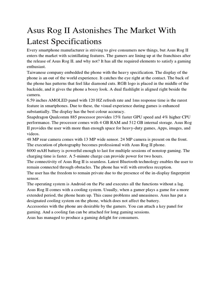 Asus Rog II Astonishes The Market With Latest Specifications | PDF