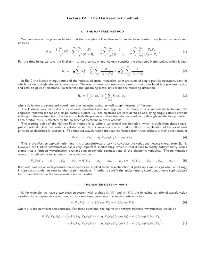 Lecture 04 PDF | PDF | Hartree–Fock Method | Wave Function