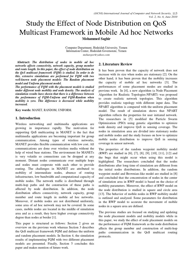 Study The Effect of Node Distribution On Qos Multicast Framework in Mobile Ad Hoc Networks | PDF ...