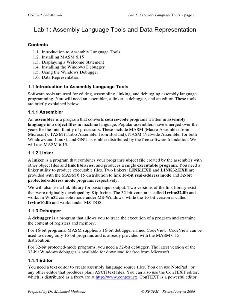 Lab 1: Assembly Language Tools and Data Representation | PDF | Assembly Language | Command Line ...