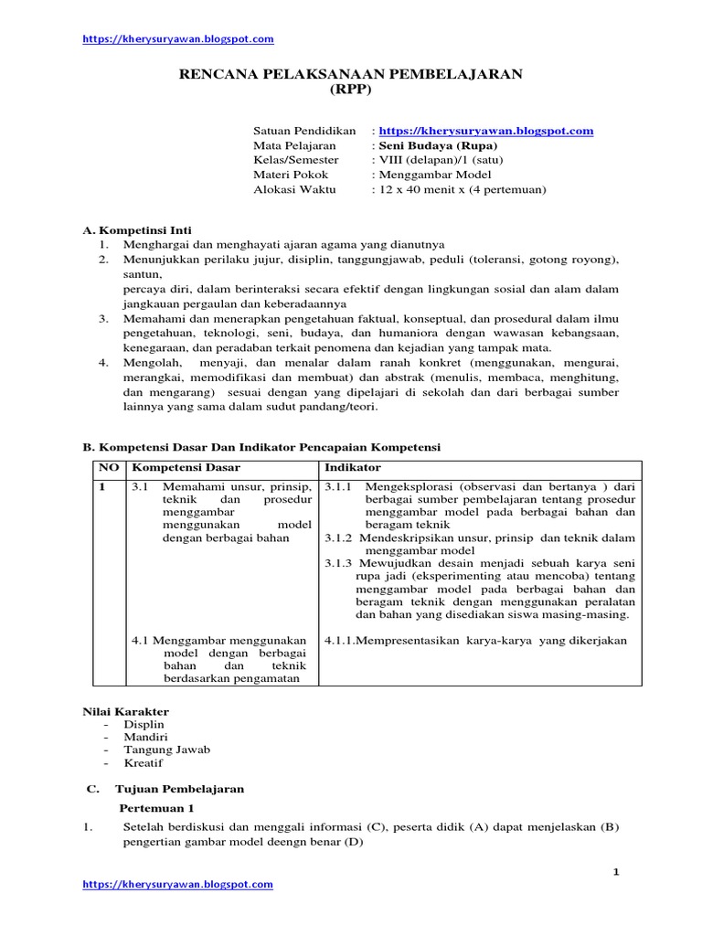 RPP Kelas Viii Seni Rupa | PDF