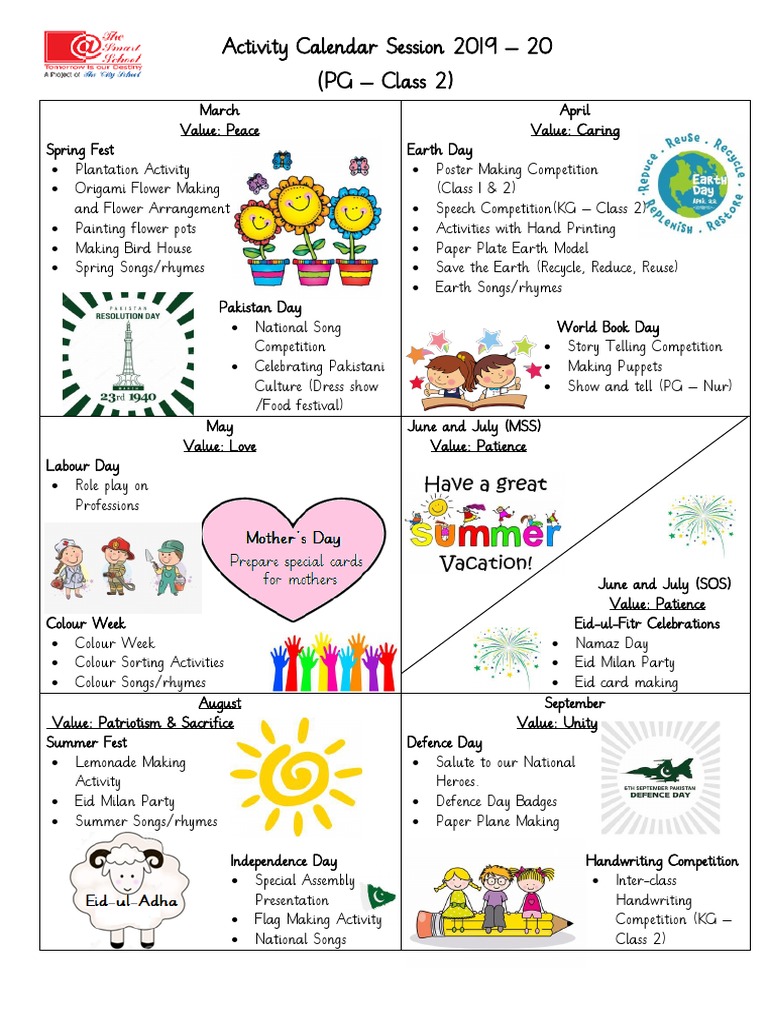 Activity Calendar Session 2019 - 20 (PG - Class 2) | PDF