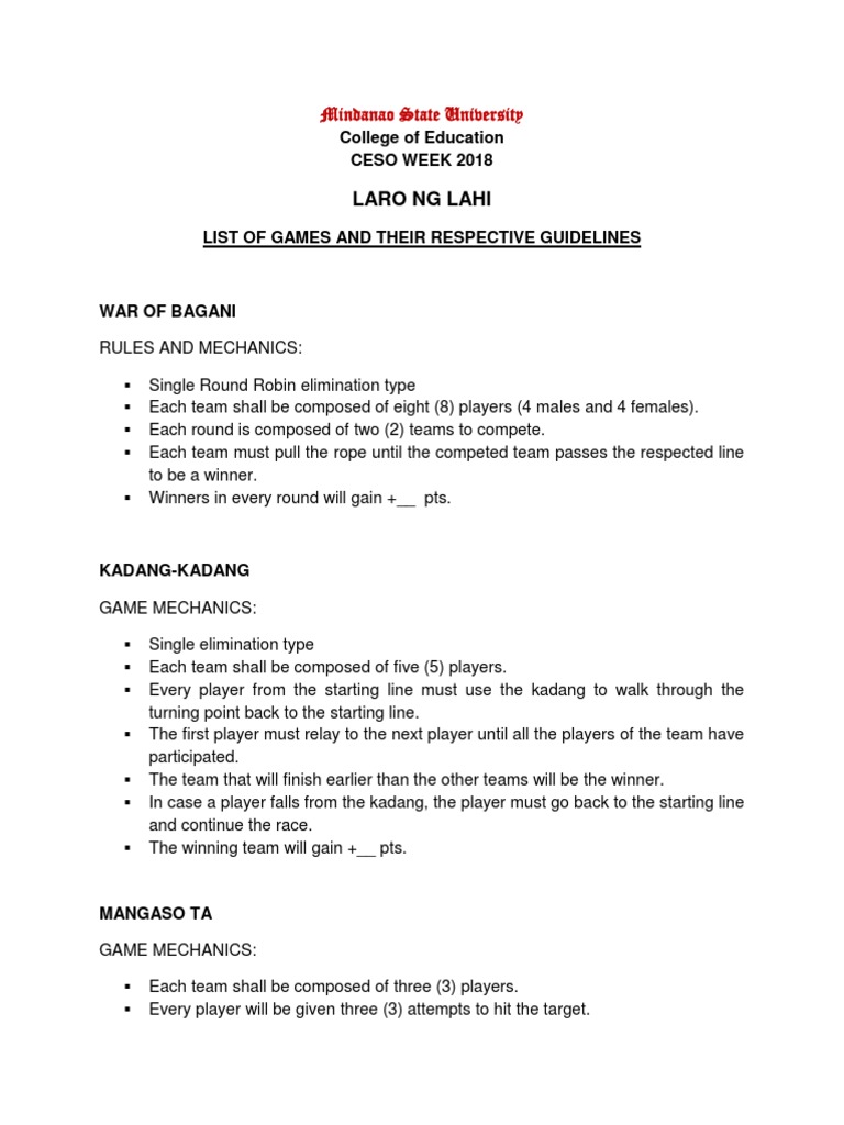 Laro NG Lahi 2018 Mechanics | PDF | Sports | Leisure