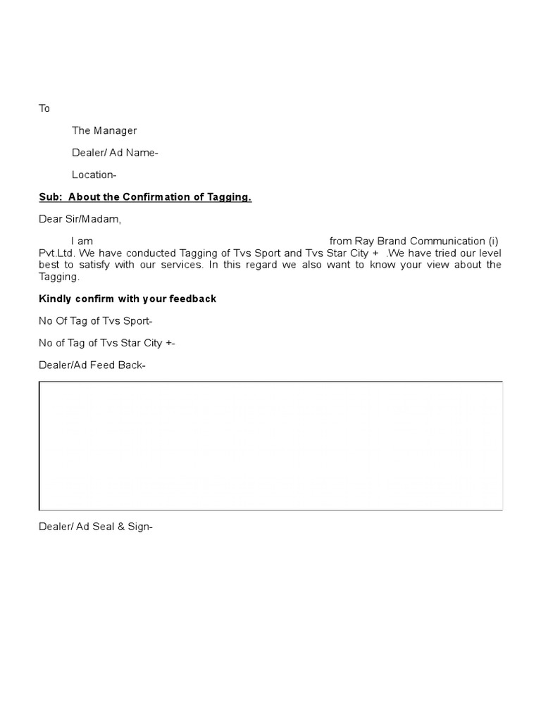 Dealer Confirmation Letter Auto Branding | PDF
