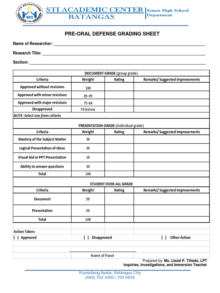 Pre Oral Defense Grading Sheet | PDF